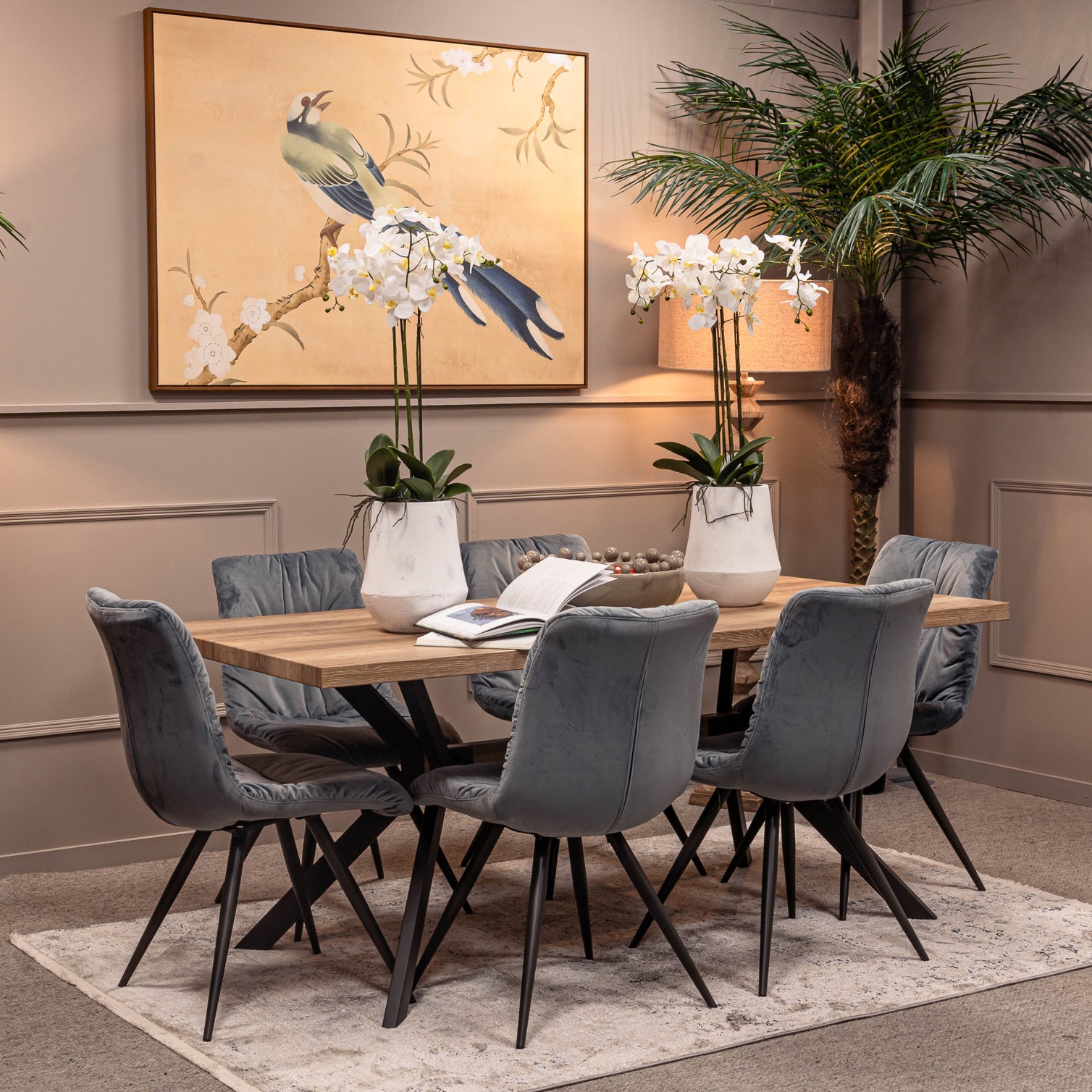 Kamala 180cm Dining Table and 6 x Anna Light Grey Dining Chairs - Bund ...