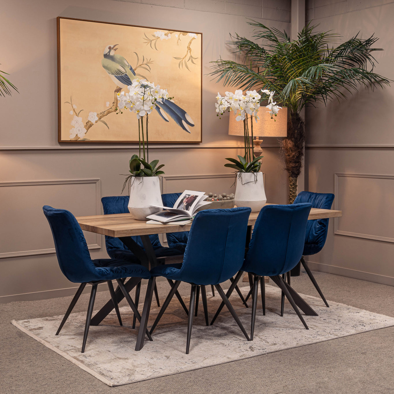 Kamala 180cm Dining Table and 6 x Anna Blue Dining Chairs - Bundle Dea ...